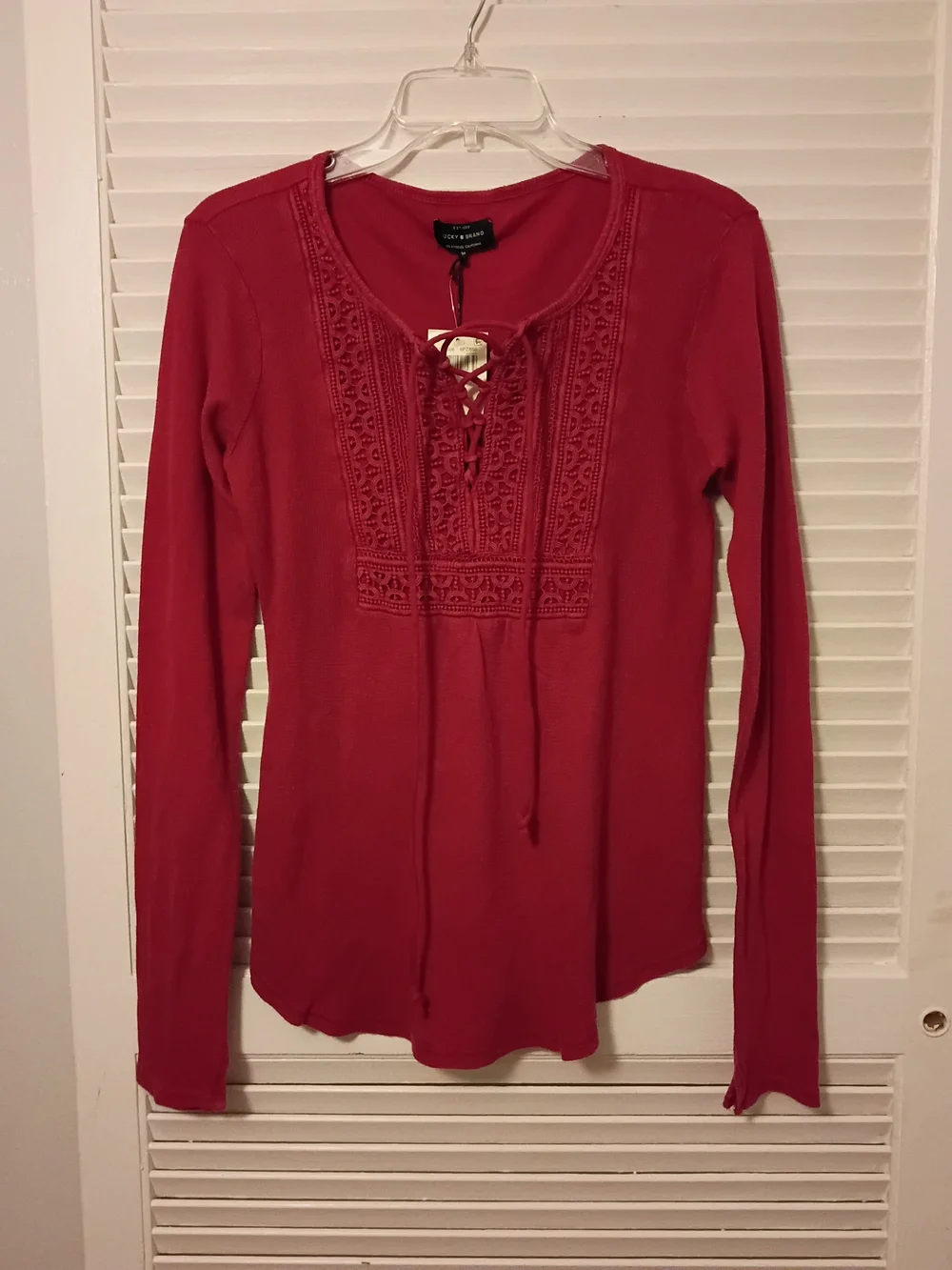 Lucky Brand | Tops | Lucky Brand Red Laceup Long Sleeve Top | Poshmark